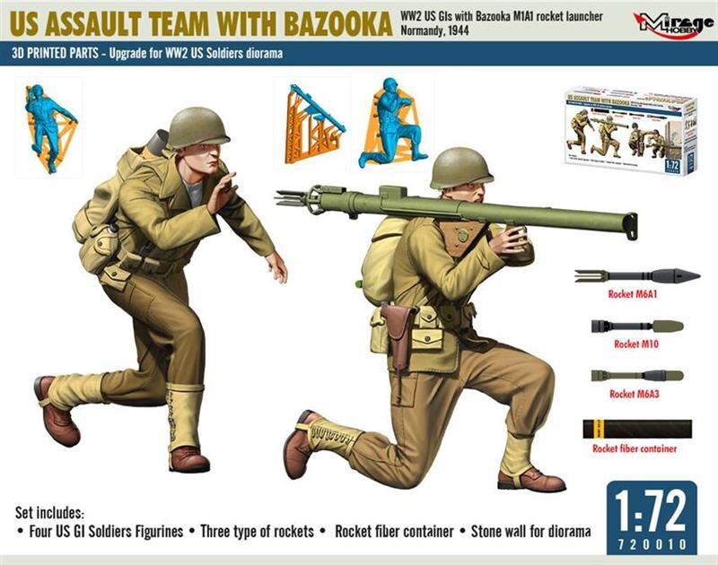 1/72 US Assault Team with Bazooka. WW2 US GIs with Bazooka M1A1 Rocke