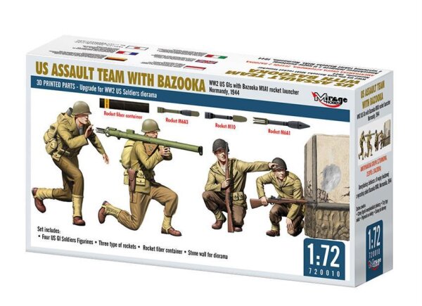 1/72 US Assault Team with Bazooka. WW2 US GIs with Bazooka M1A1 Rocke