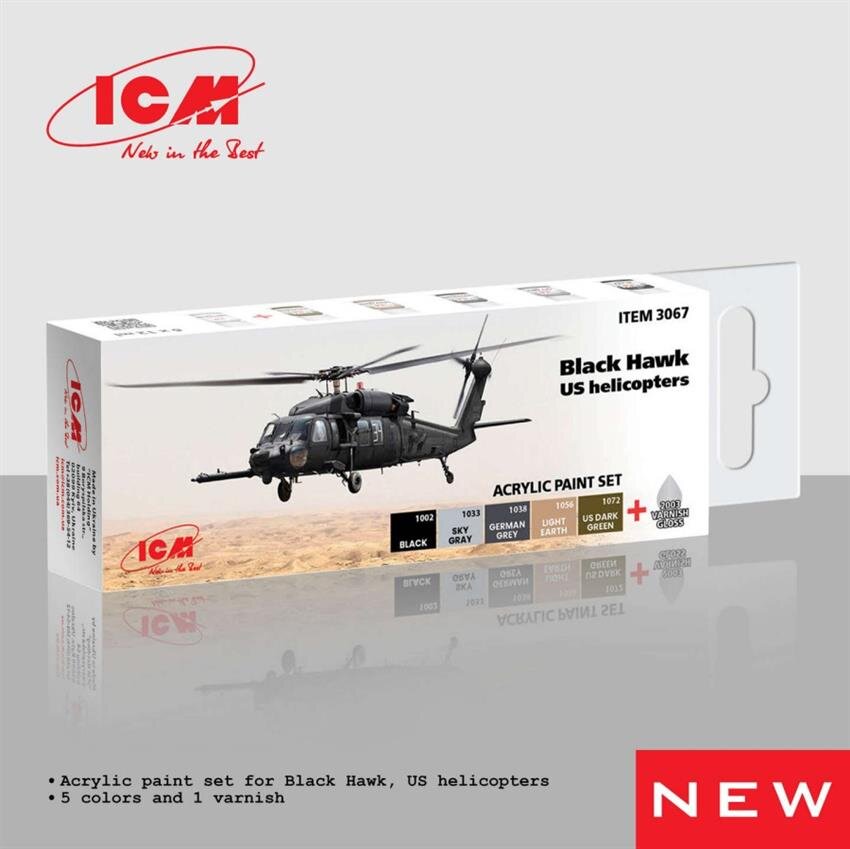 ICM 3067 Black Hawk and US Helicopters Acrylic Paint Set