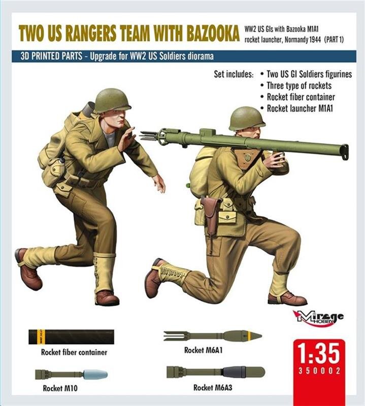 Mirage Hobby 350002 - Two US Rangers Team With Bazooka - WW2 US Gls W