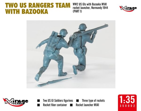 Mirage Hobby 350002 - Two US Rangers Team With Bazooka - WW2 US Gls W